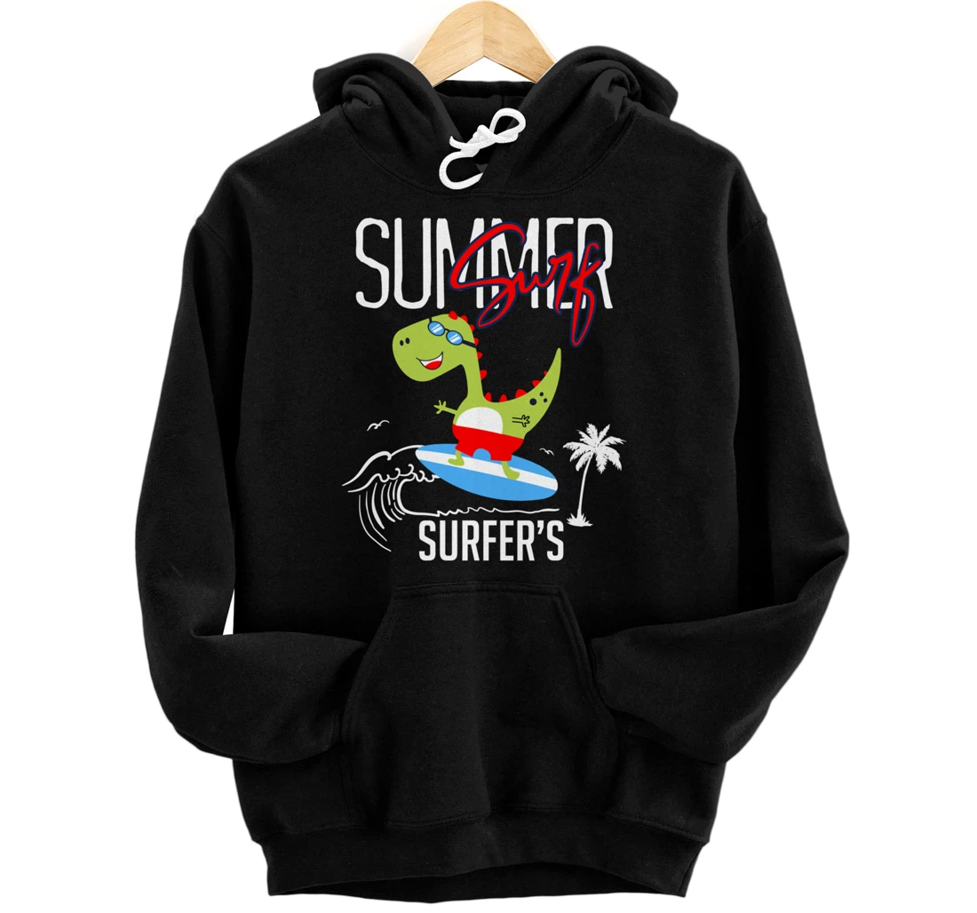 Summer Surf Surfer’s Dino Summer Vacation Pullover Hoodie